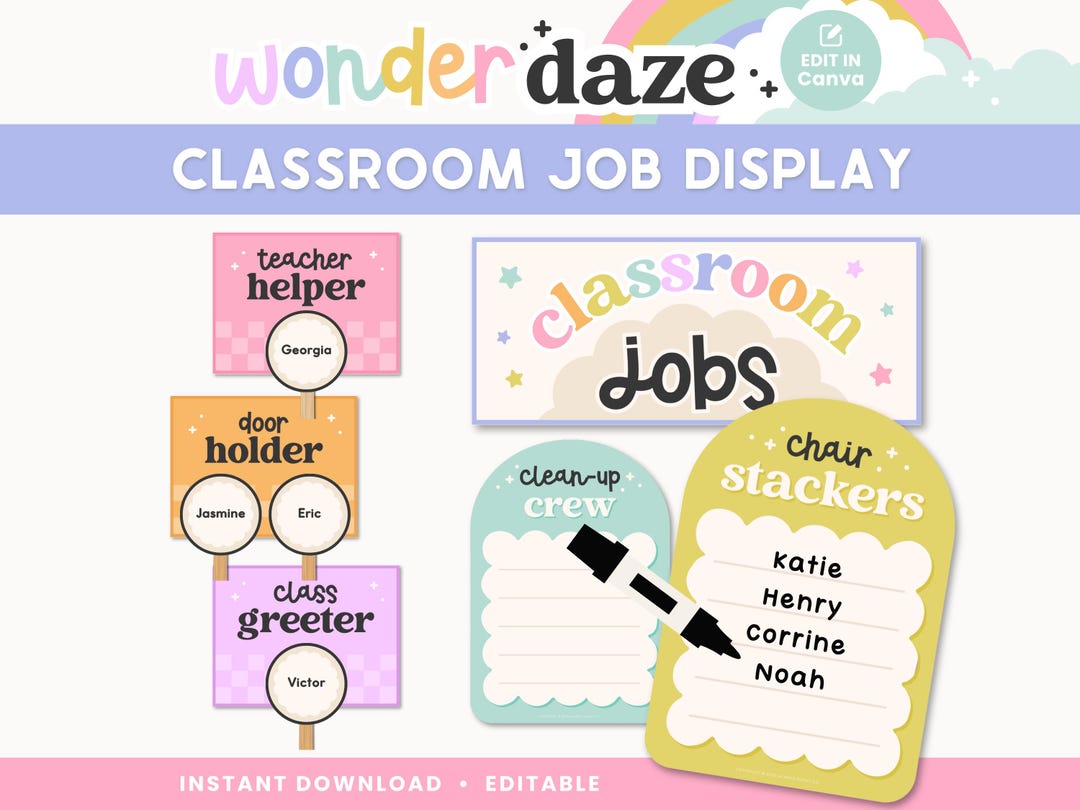 Editable Classroom Jobs Display | Wonder Daze Theme | Student Job Chart ...