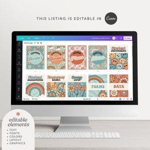 Classroom Binder Covers and Spines, Editable Groovy Retro Teacher ...