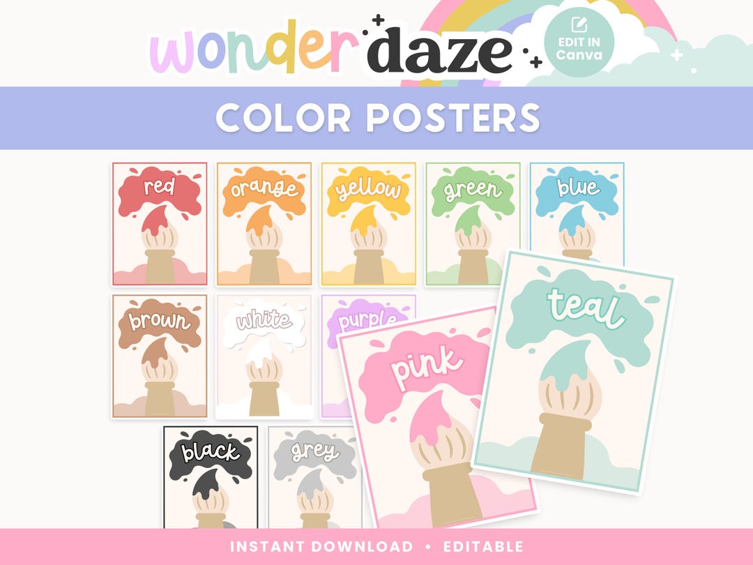 Editable Color Posters | Cute Paint Themed Classroom Decor | Pastel ...