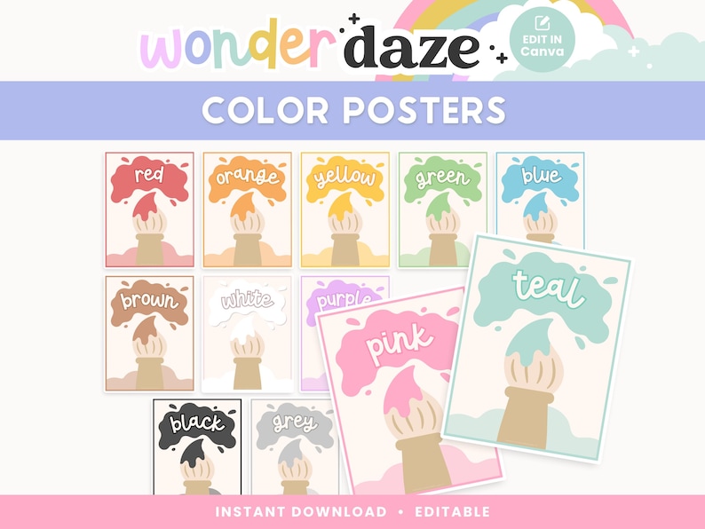 Editable Color Posters | Cute Paint Themed Classroom Decor | Pastel ...
