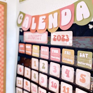 Classroom Calendar Display and Weather Station, Printable Retro Groovy ...