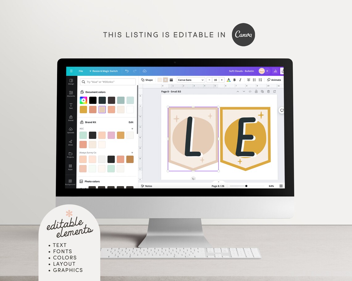 Classroom Bulletin Board Letters, Editable in Canva, Rainbow Pastel ...