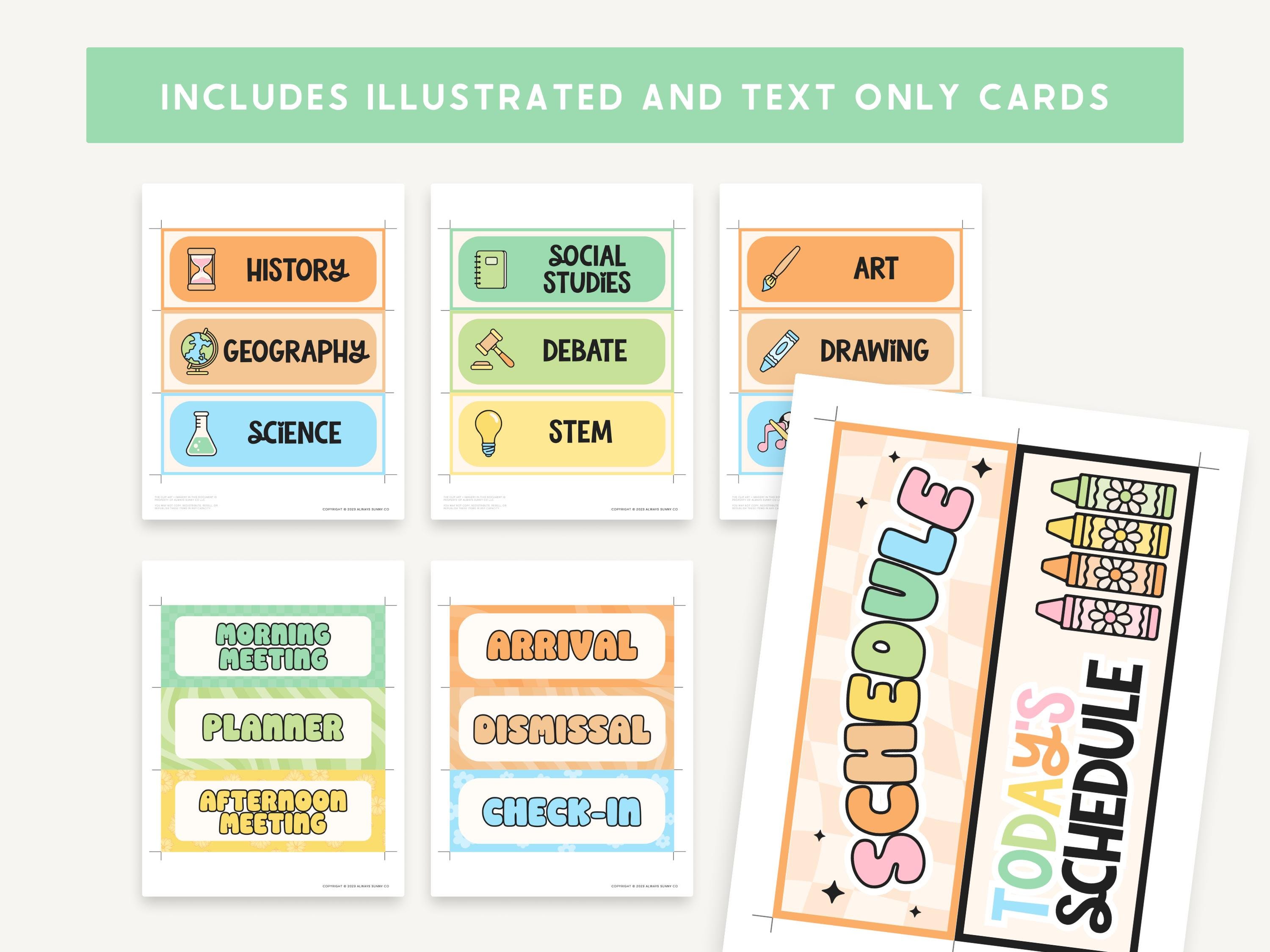 Retro Sunshine Classroom Schedule Cards | Editable Canva Daily Schedule ...