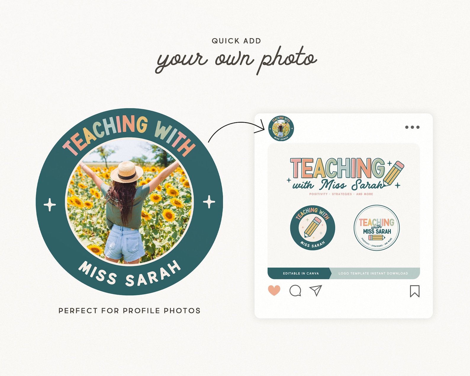 Colorful Teacher Logo Design Editable Canva Template, Charming and ...