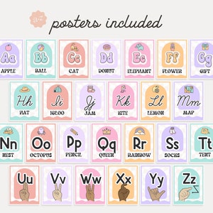 Alphabet Classroom Editable Posters, ASL Letter Templates, Retro Groovy ...