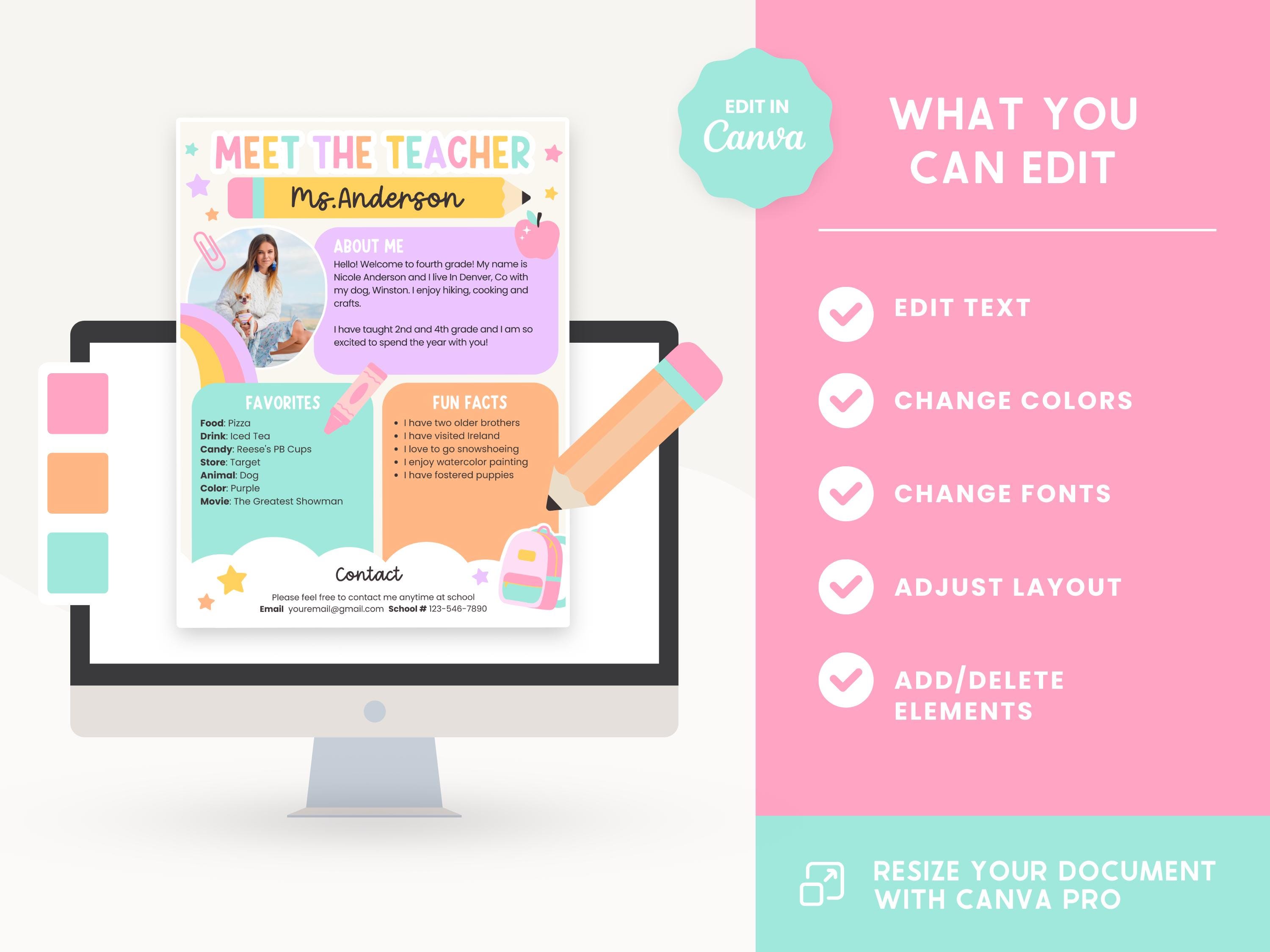 Meet the Teacher Classroom Printable Template, Teacher Introduction ...