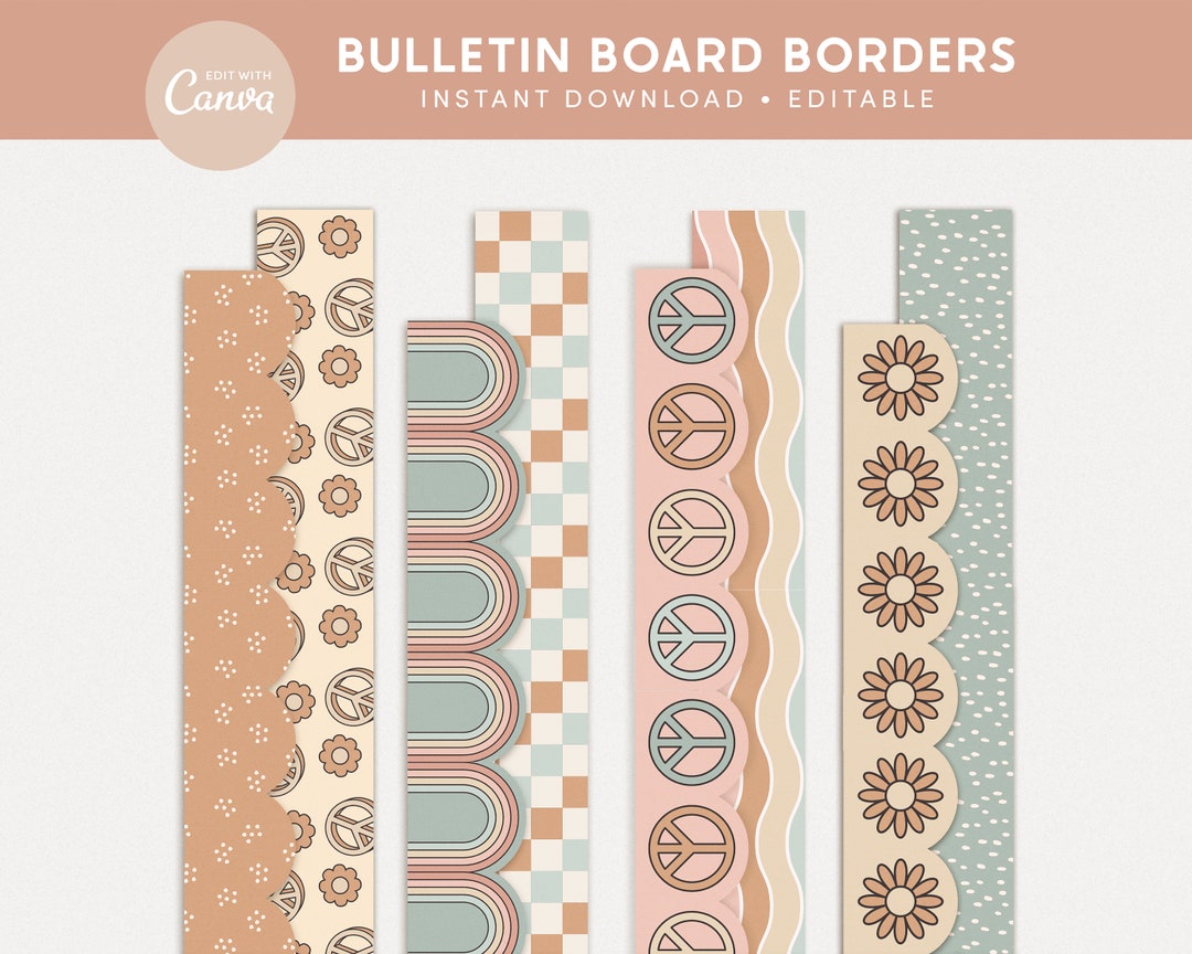 Classroom Bulletin Board Borders, Editable Canva Templates, Groovy ...