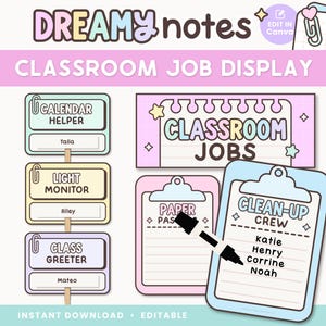 Editable Classroom Jobs Display | Dreamy Notes Pastel Theme | Student ...