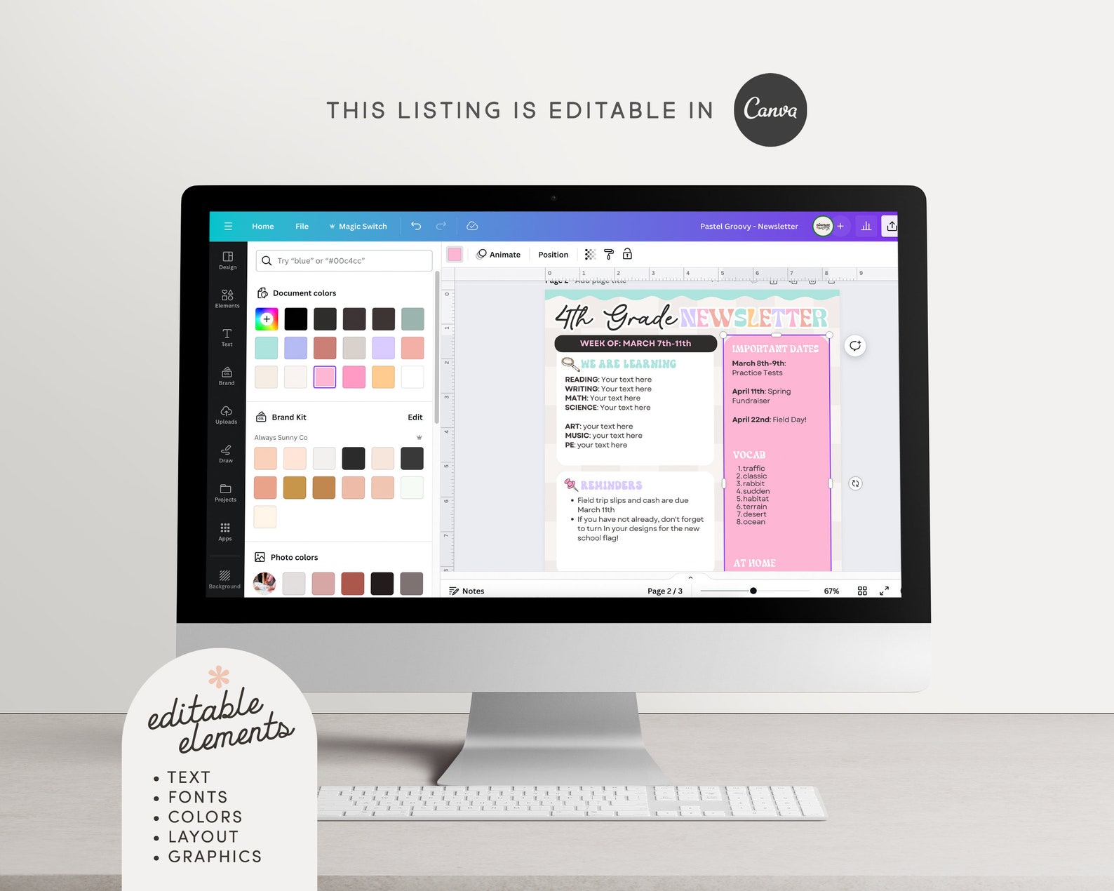 Classroom Newsletter Editable Templates, Pastel Back to School ...