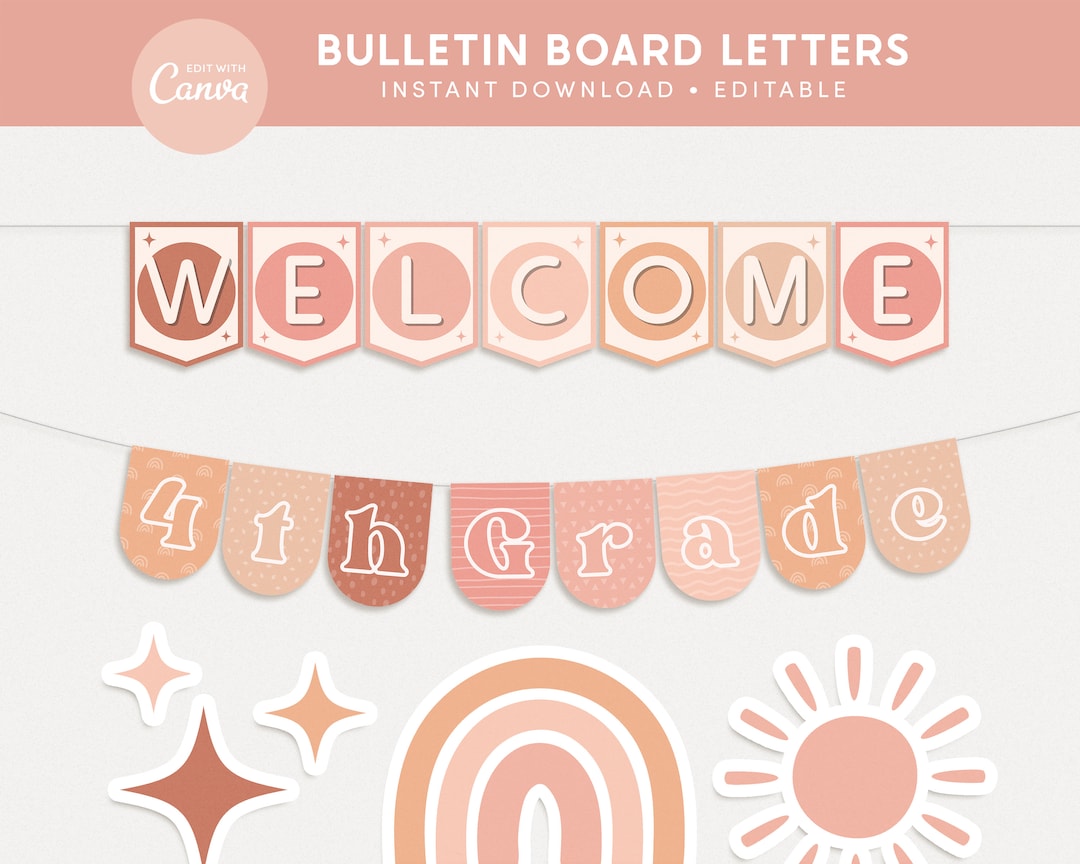 Classroom Bulletin Board Letters, Editable in Canva, Boho Pink ...