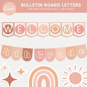 Classroom Bulletin Board Letters, Editable in Canva, Boho Pink ...
