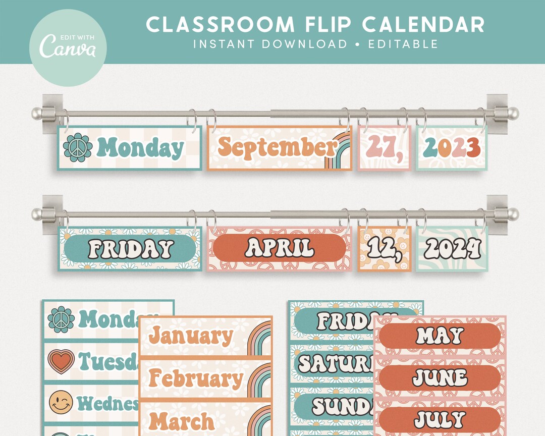 Classroom Flip Calendar Display Groovy Retro Classroom Decor - Etsy