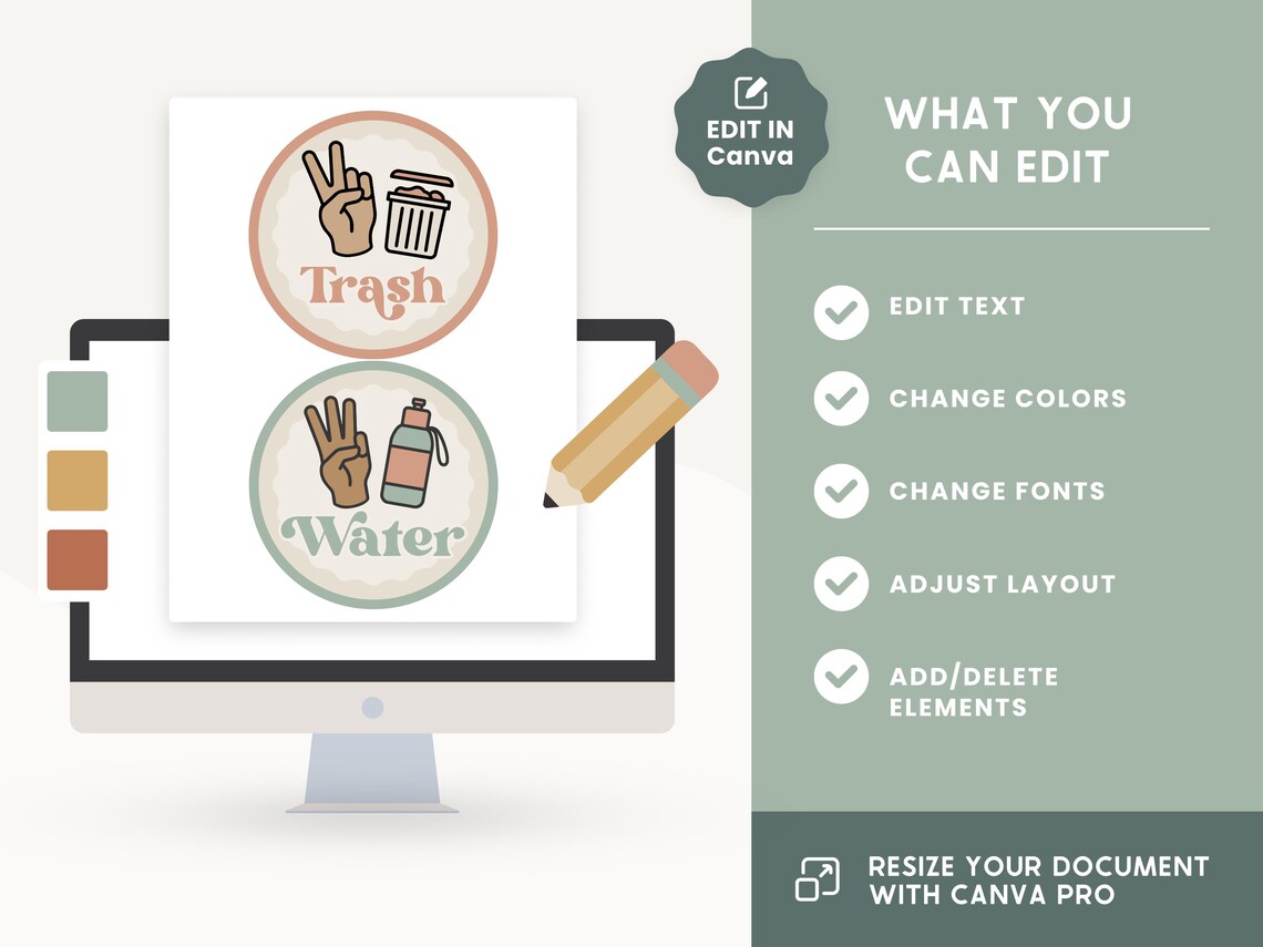 Classroom Hand Signals Poster Display, Editable in Canva, Boho Modern ...