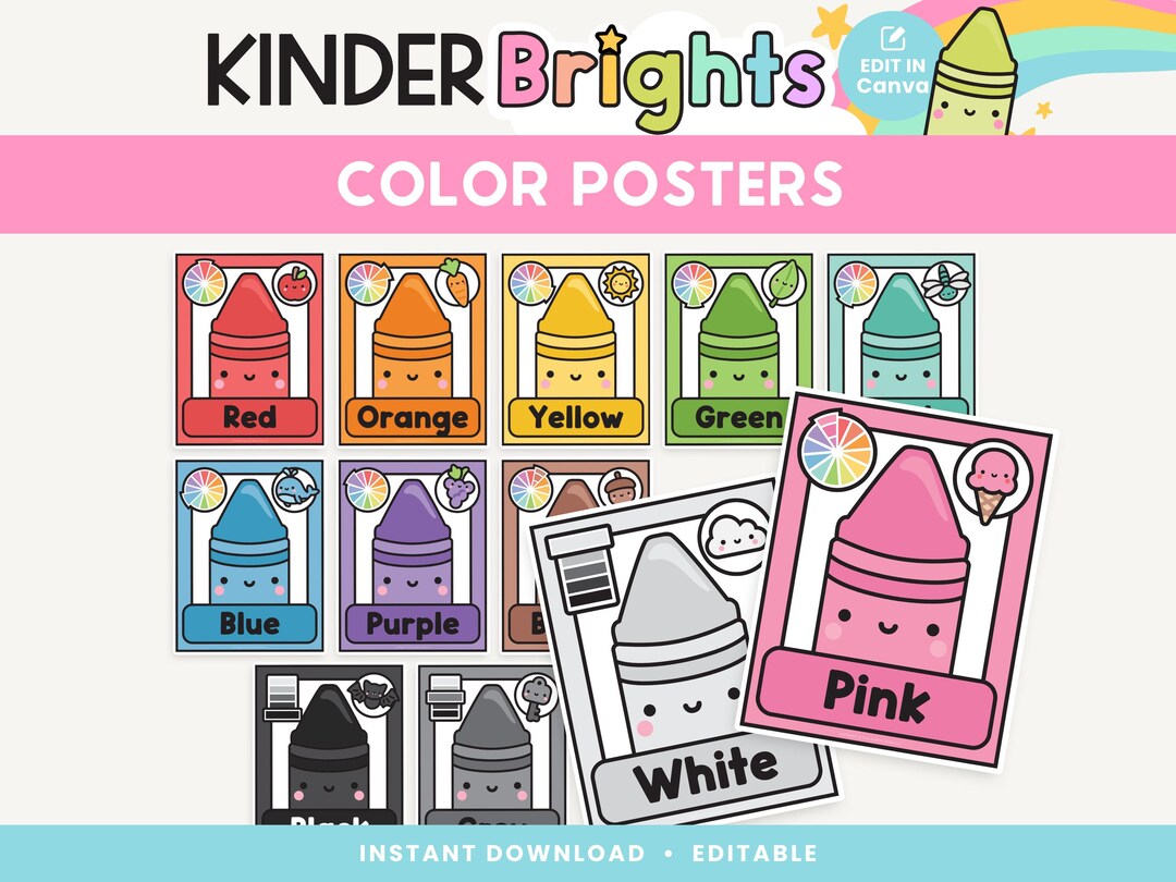 Editable Kinder Brights Color Posters | Cute Crayon-themed Classroom ...