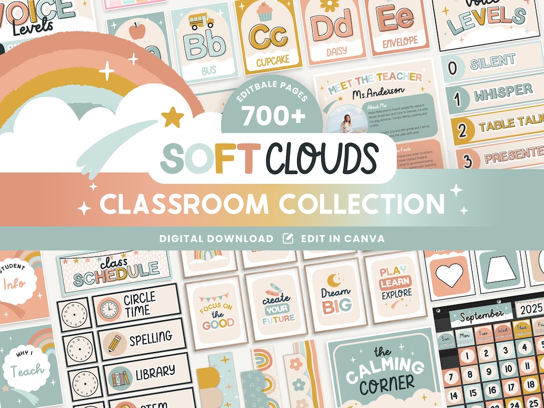 Editable Classroom Soft Clouds Complete Collection Printable Bundle ...
