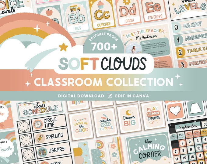 Editable Classroom Soft Clouds Complete Collection Printable Bundle ...