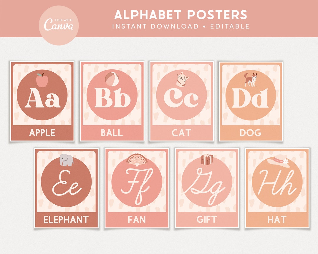Alphabet Classroom Editable Posters, Letter Templates, Boho Canva ...
