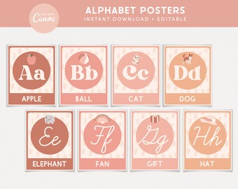 Alphabet Classroom Editable Posters, Letter Templates, Boho Canva ...