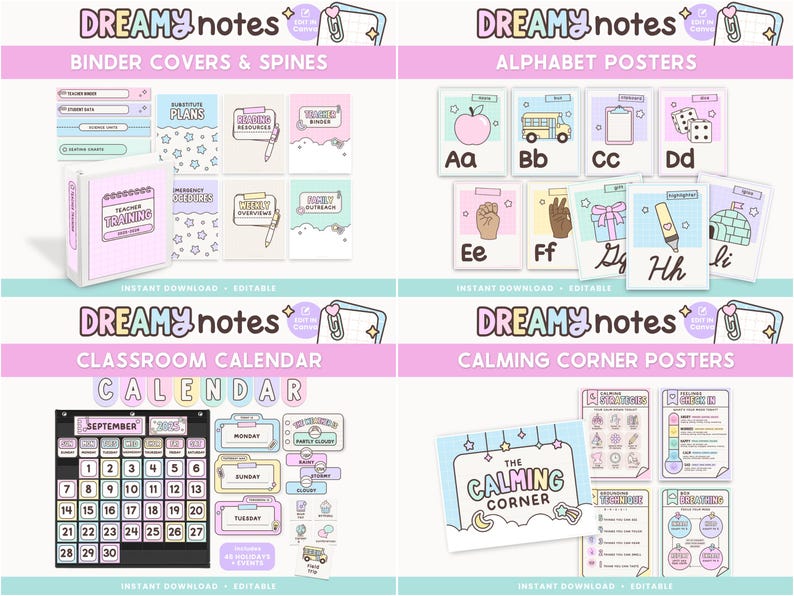 Editable Classroom Dreamy Notes GROWING Printable Bundle, Canva ...