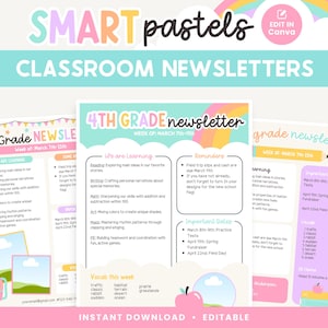 Classroom Newsletter Editable Templates, Back to School, Rainbow ...