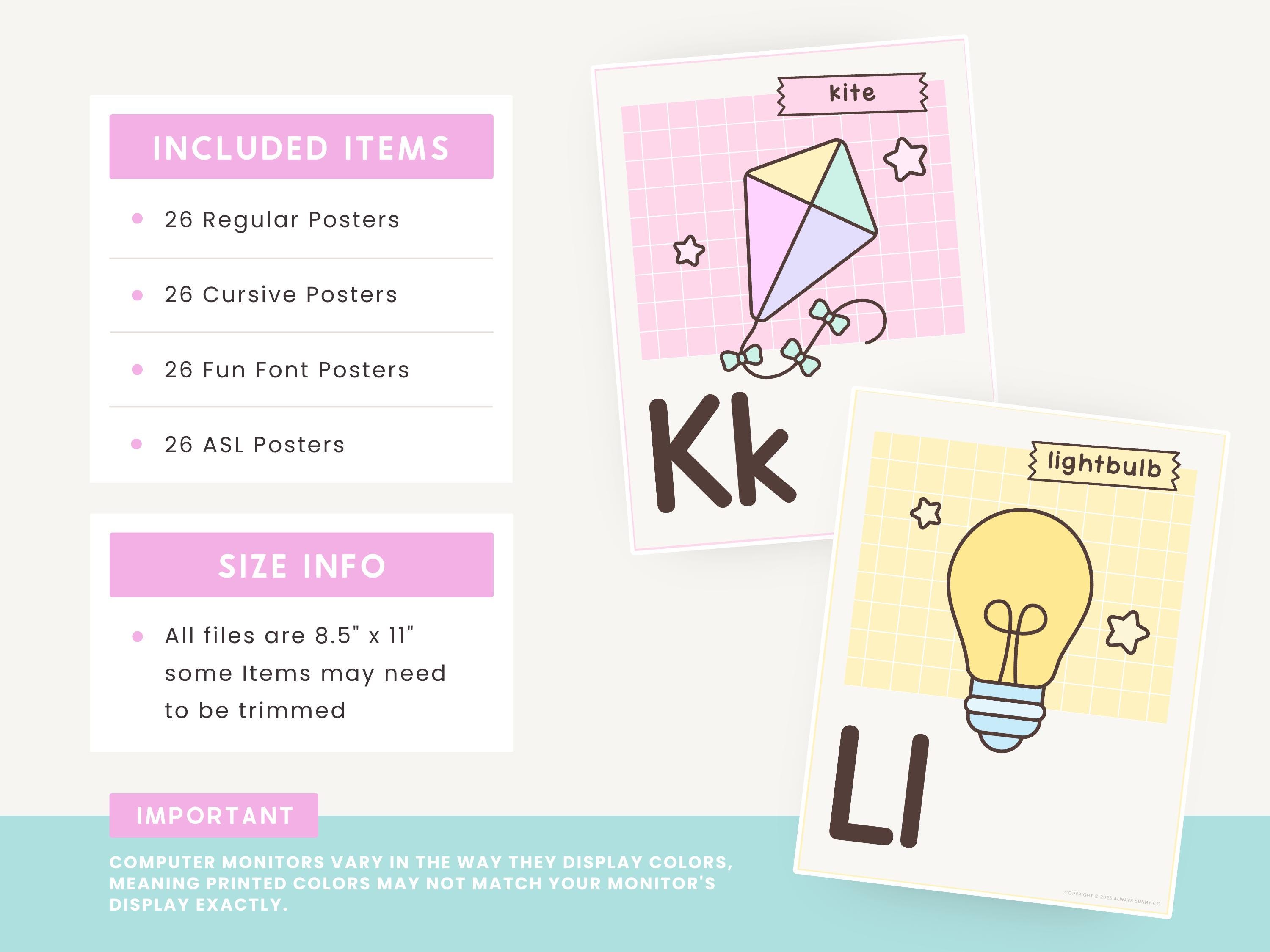 Alphabet Classroom Editable Posters, ASL Letter Templates, Cute Pastel ...
