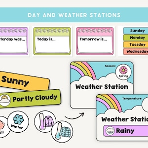 Classroom Calendar Display and Weather Station, Printable Cute Bright ...