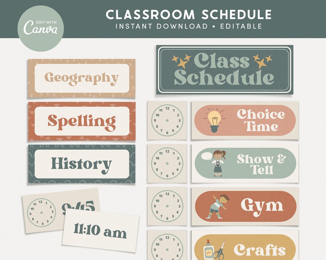 Classroom Schedule, Editable Modern Boho Canva Template, Classroom ...