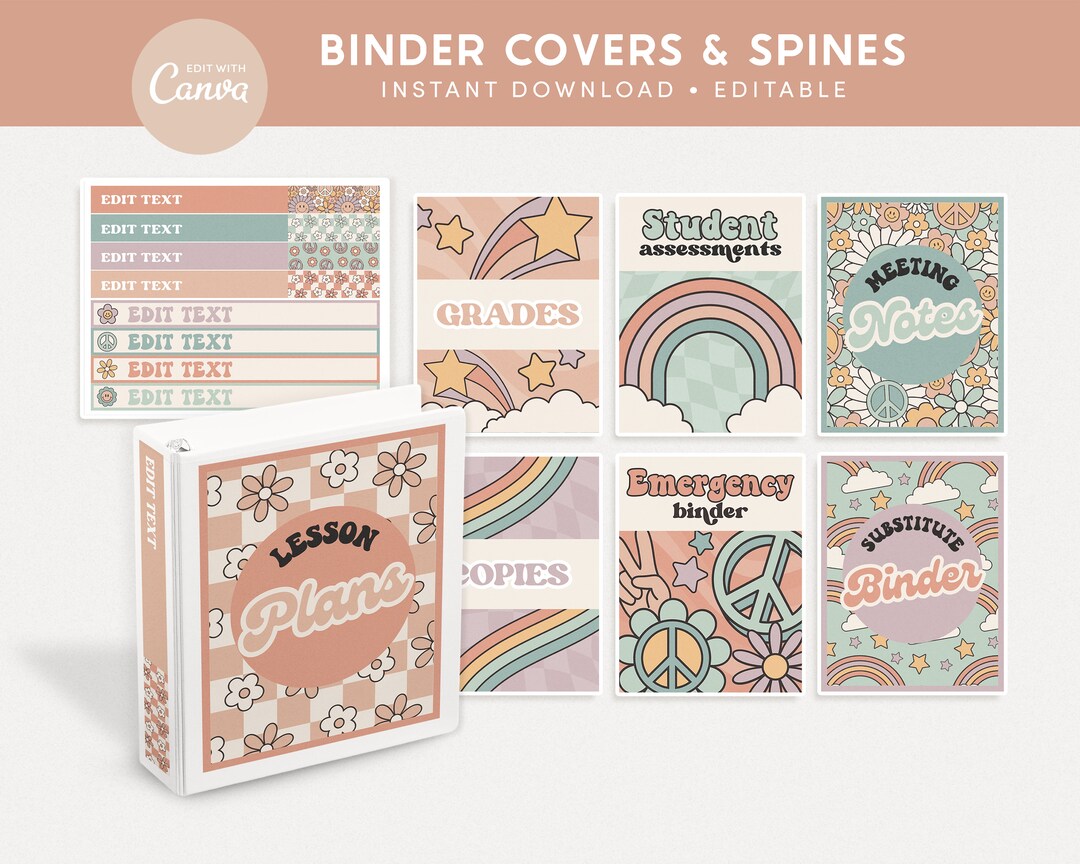 Classroom Binder Covers and Spines, Editable Groovy Retro Teacher ...