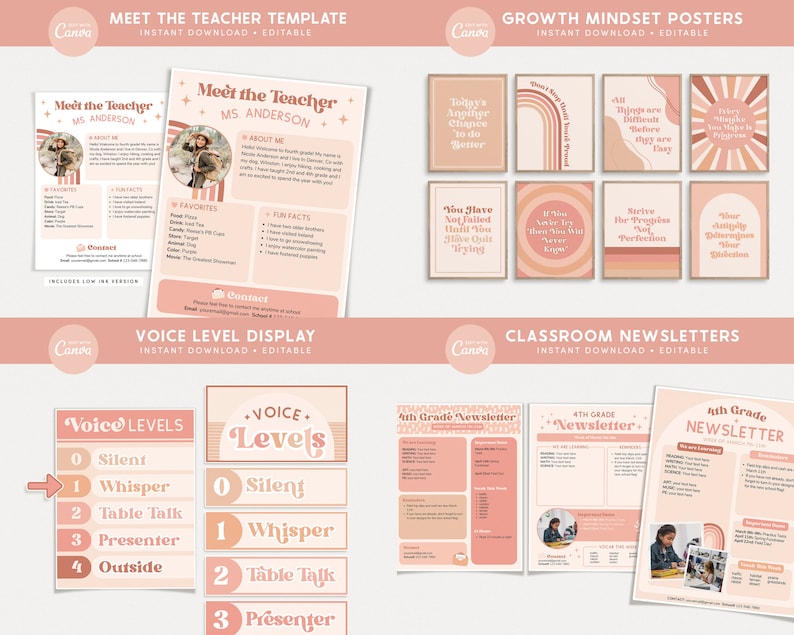 Editable Classroom Rosy Boho Complete Collection Printable Bundle ...