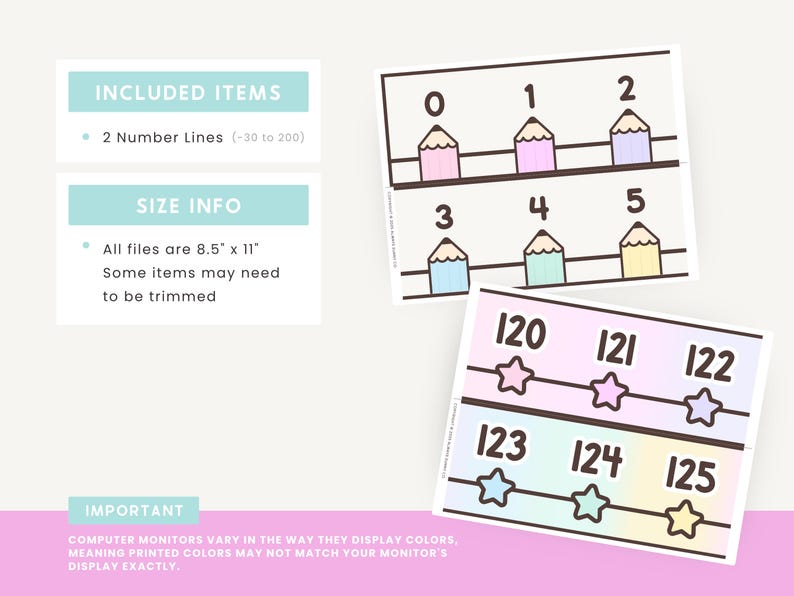 Editable Number Line for Classroom | Colorful Pastel Dreamy Notes Math ...