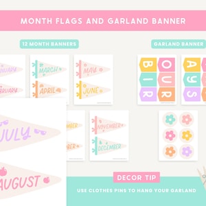 Classroom Birthday Printable Display, Editable in Canva, Bright Pastel ...