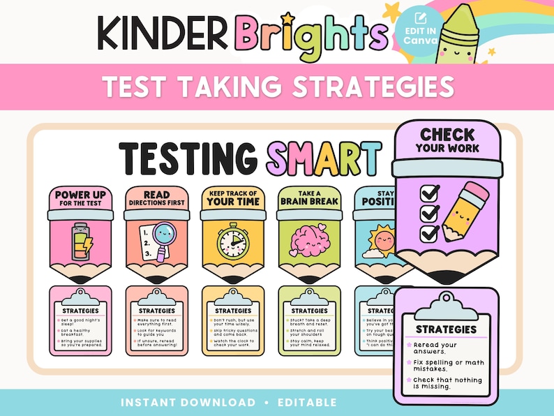 Editable Classroom Test Taking Strategy Posters | Testing SMART ...