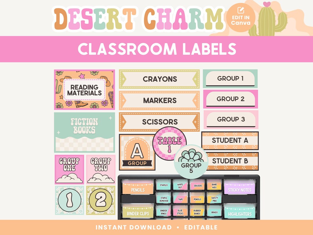 Classroom Labels Editable Templates, Bright Desert Classroom ...