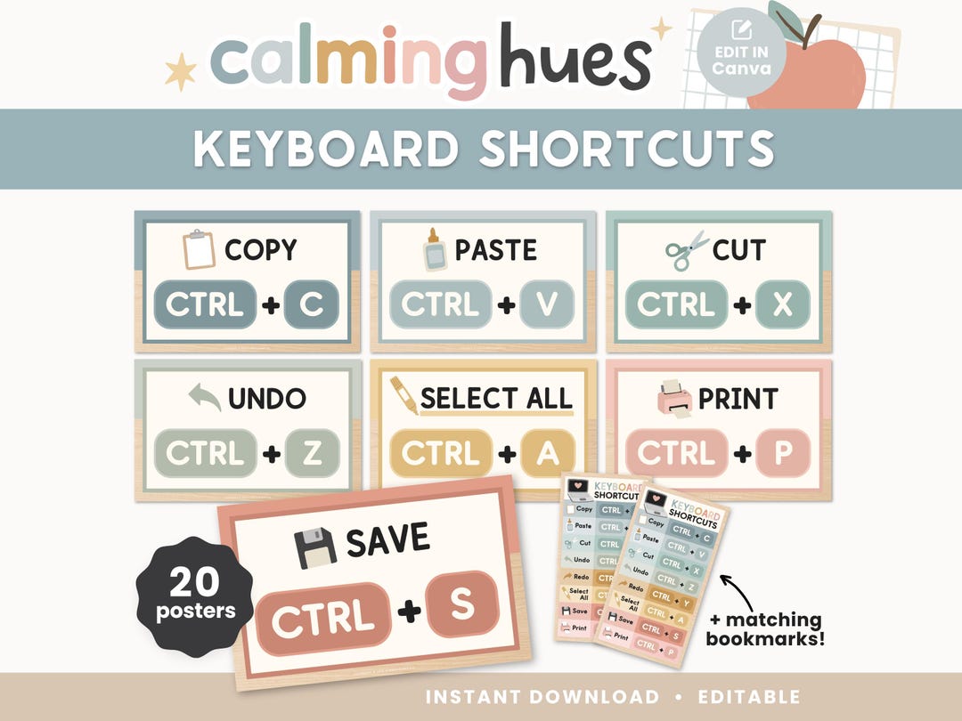 Editable Keyboard Shortcut Posters for Classroom | PC & Mac | Editable ...