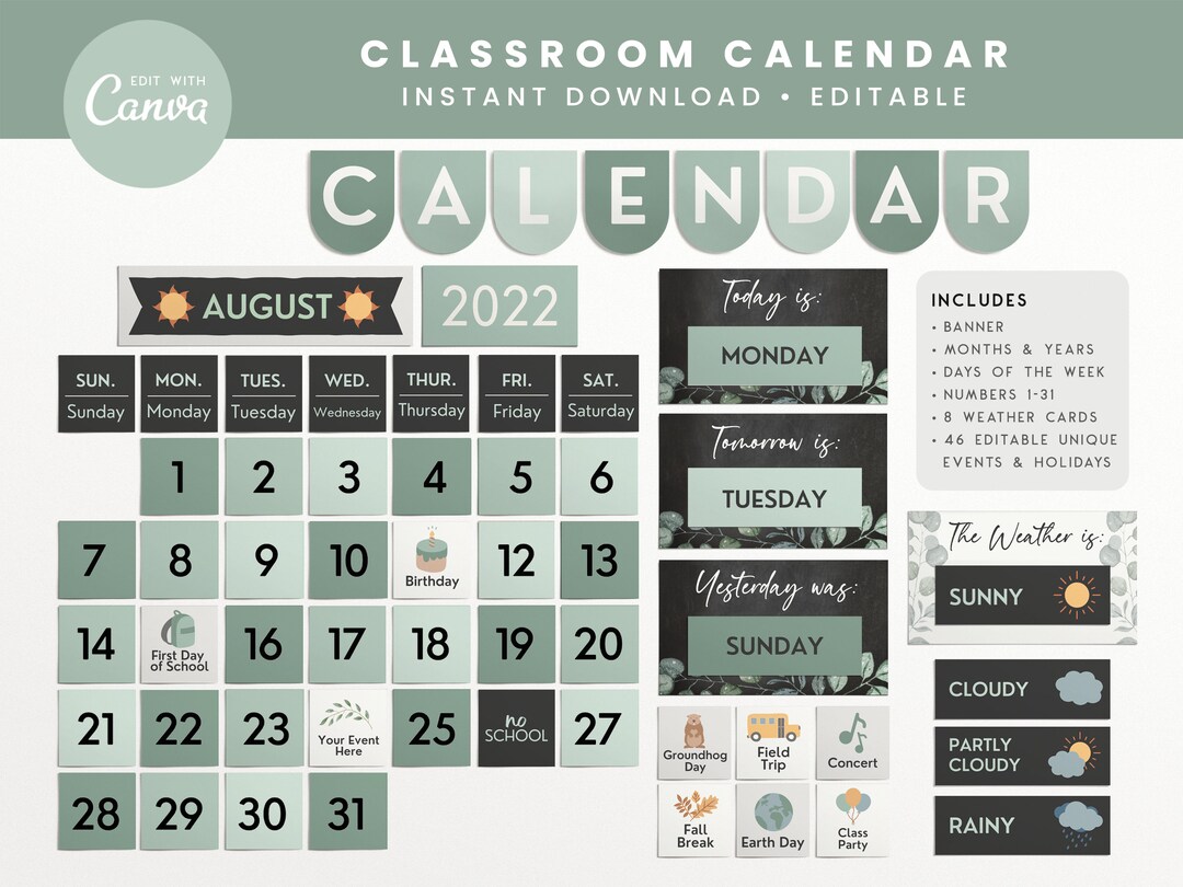 Classroom Calendar Display and Weather Station, Editable Printable ...