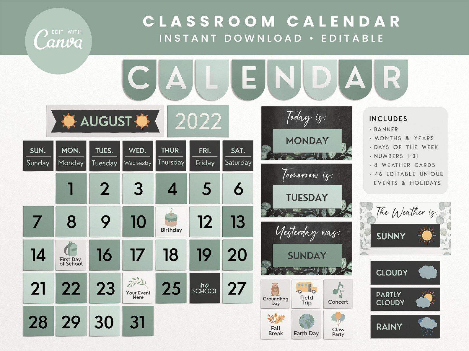 Classroom Calendar Display and Weather Station Editable - Etsy