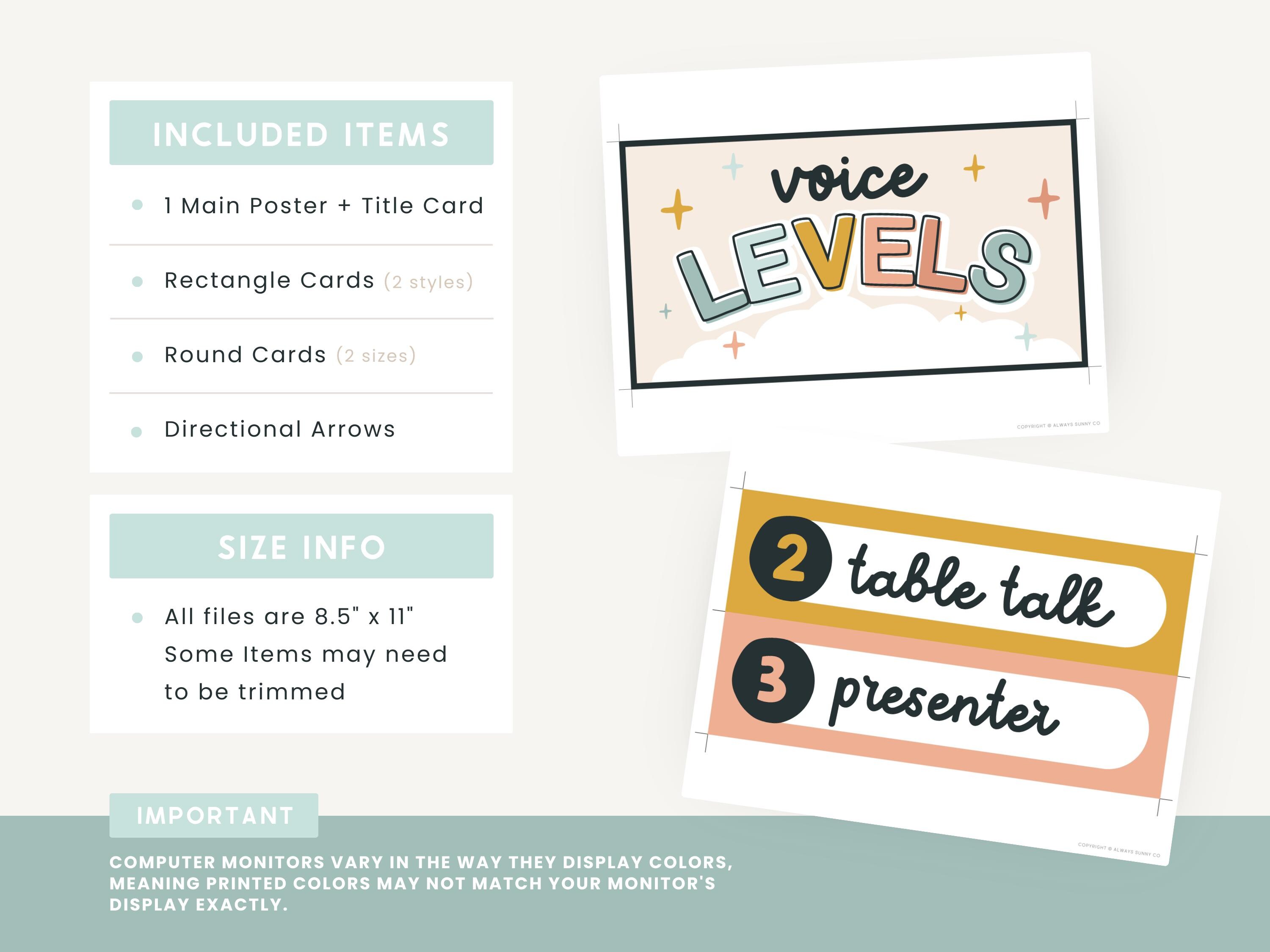 Voice Level Chart Classroom Printable Display, Editable in Canva, Cute ...