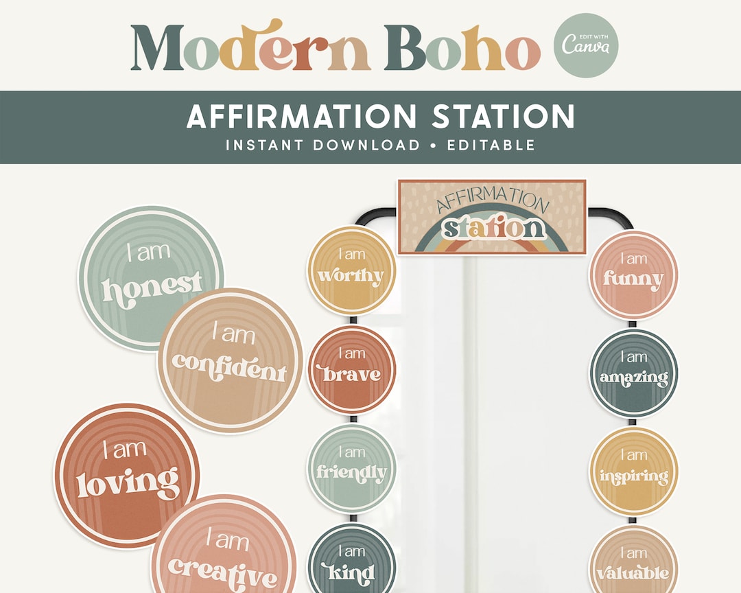 Classroom Affirmation Station Display, Modern Boho Classroom Decor ...
