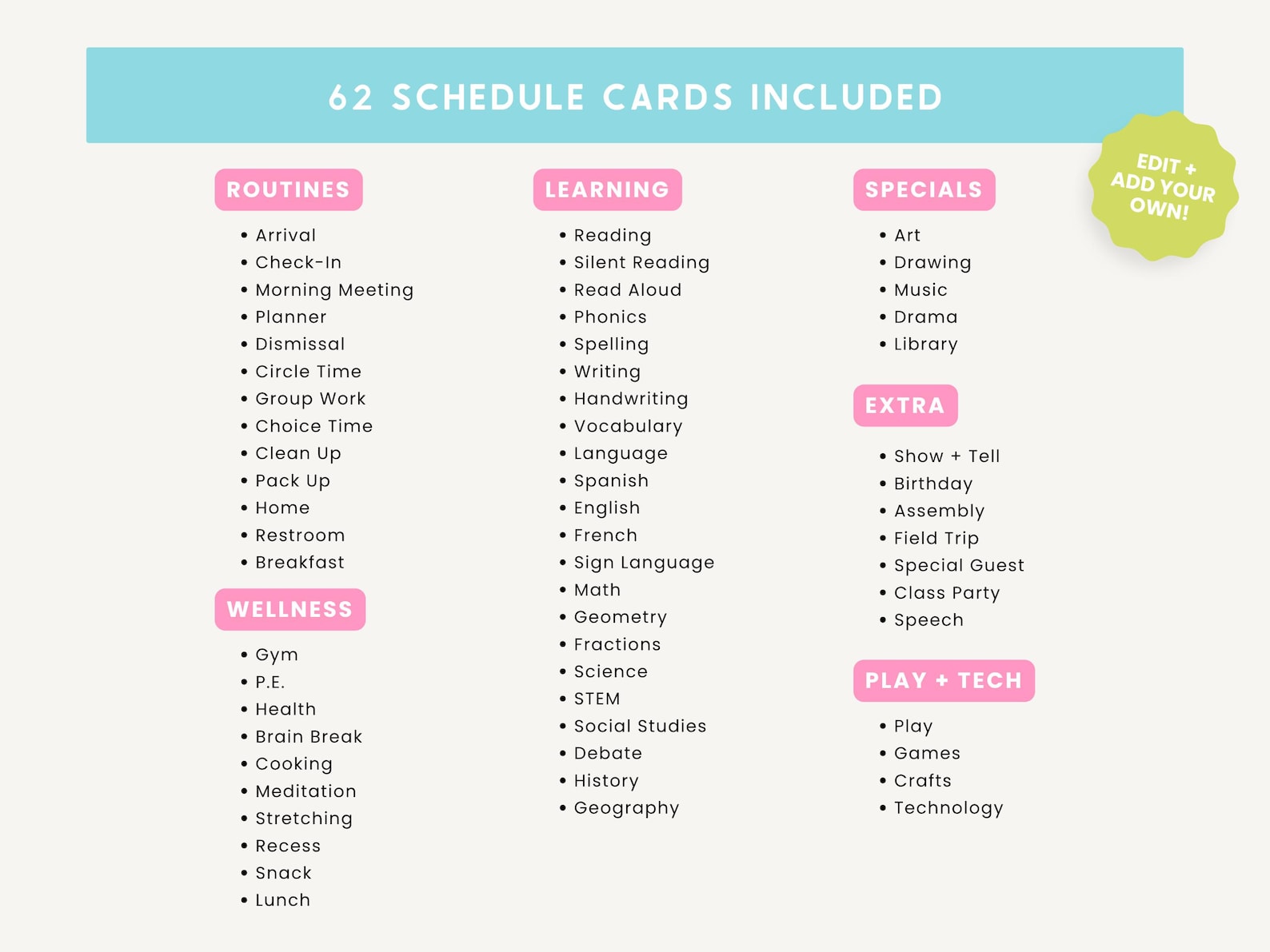 Editable Visual Schedule Cards | Colorful Classroom Timetable Display ...