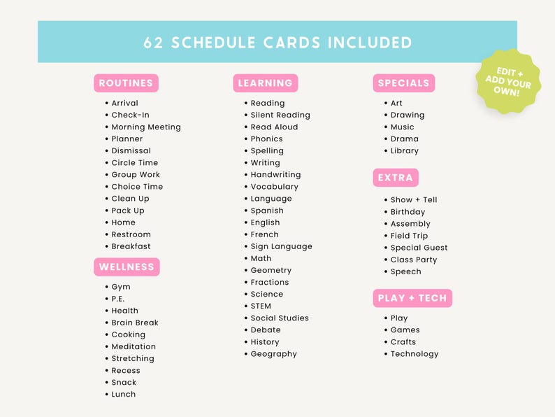Editable Visual Schedule Cards | Colorful Classroom Timetable Display ...