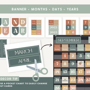 Classroom Calendar Display and Weather Station, Printable Modern Boho ...