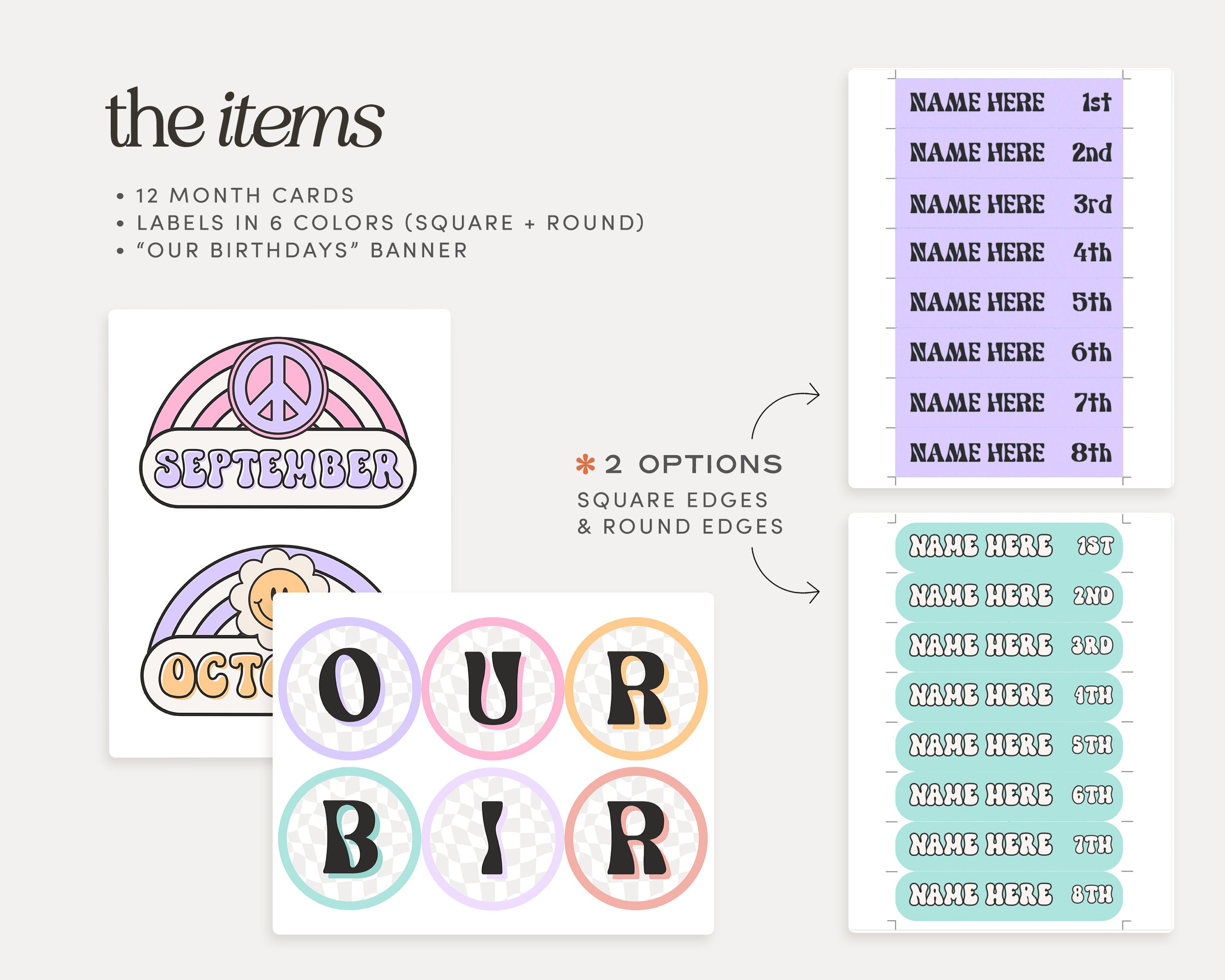 Classroom Birthday Printable Display, Editable in Canva, Groovy Pastel ...