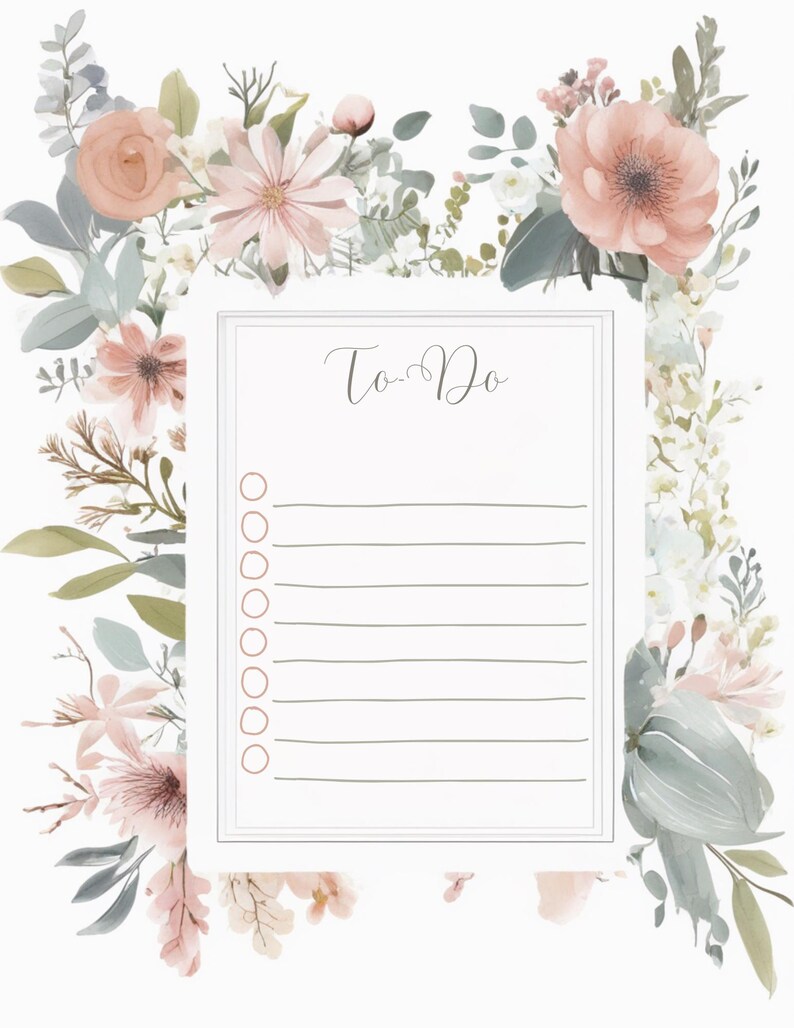 To Do List- Instant Download- Pink Floral - Etsy