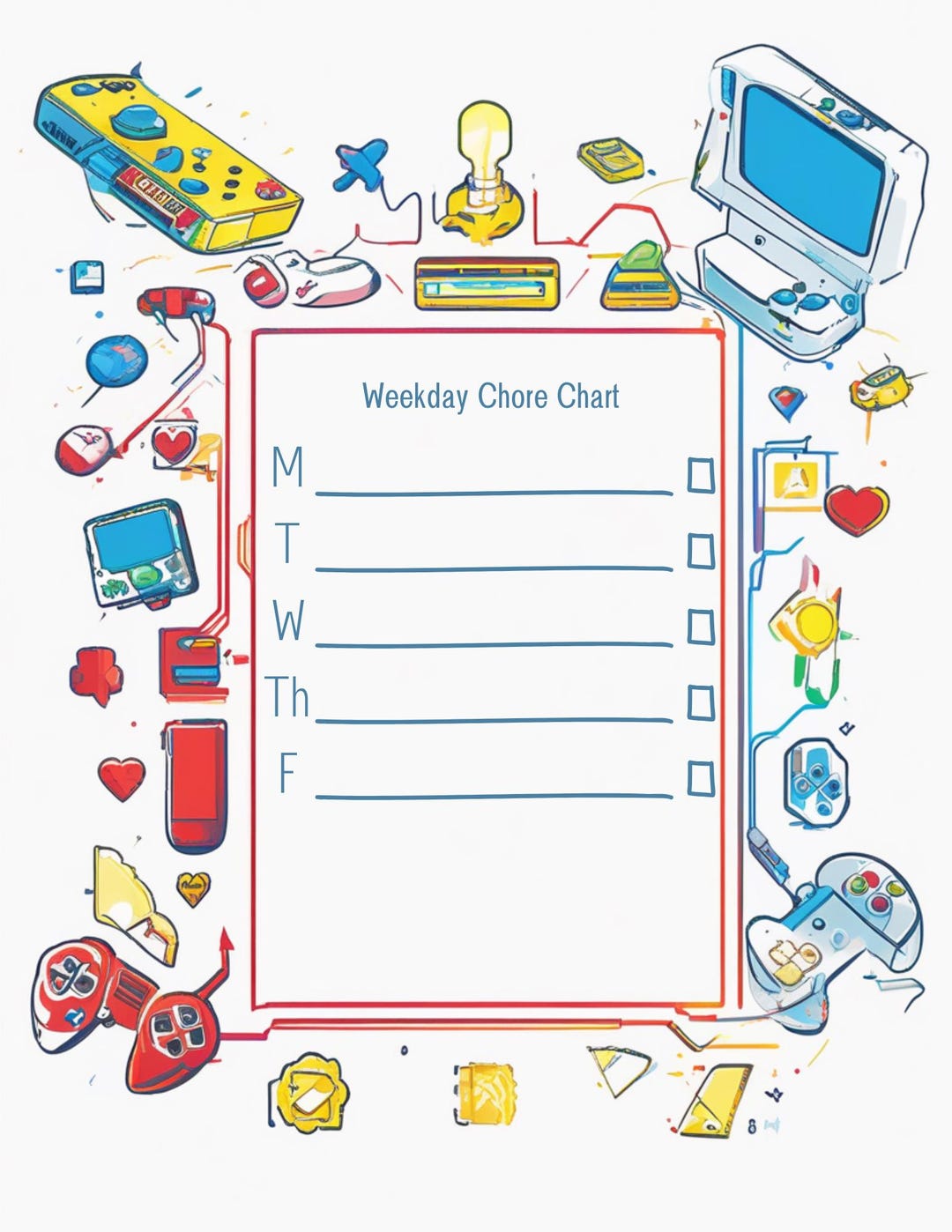 Printable Weekday Chore Chart for Kids – Fill-in-the-blank Checklist ...