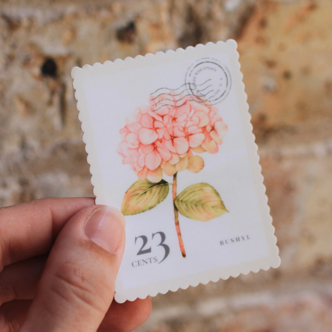 Vintage Hydrangea Postage Stamp 3” Sticker for Laptop, Water Bottle ...