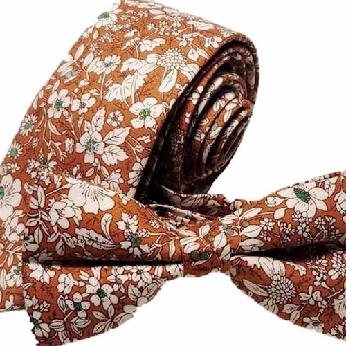 Shiny Copper Velvet Necktie Rust Ties Pocket Square Bow | Etsy