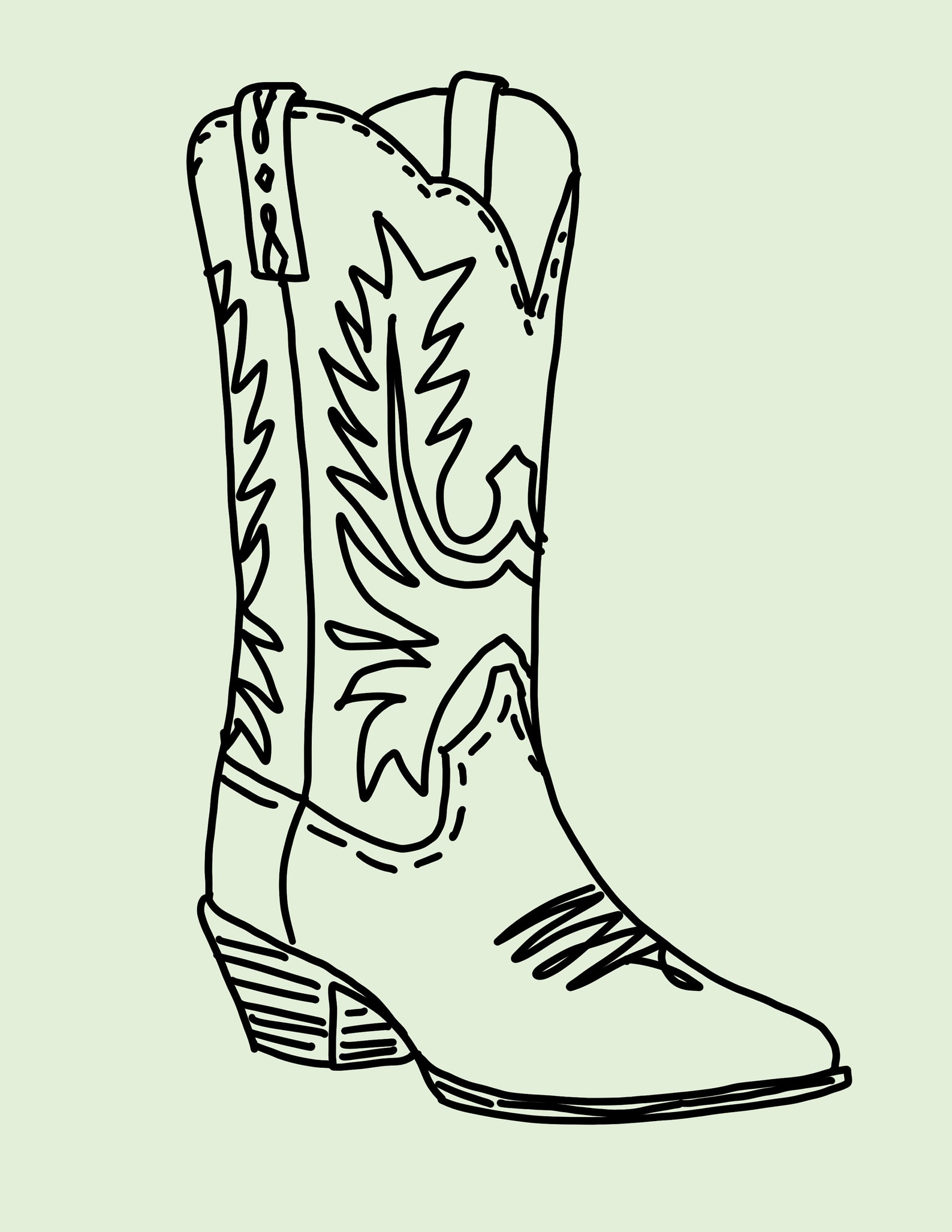 Cowboy Boot Line Art Print Poster - Green - Etsy
