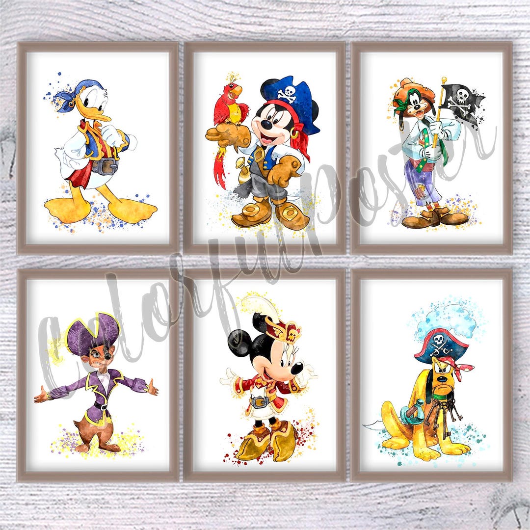 Mickey Mouse and Friends Pirate Print Set, Disney Inspired Decor, Set ...