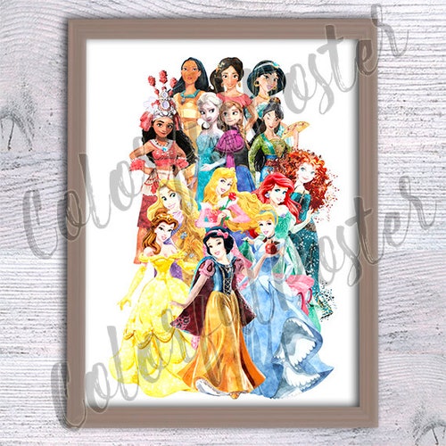 Princess Prints All Princesses Poster Fairy Wall Decor Nursery - Etsy