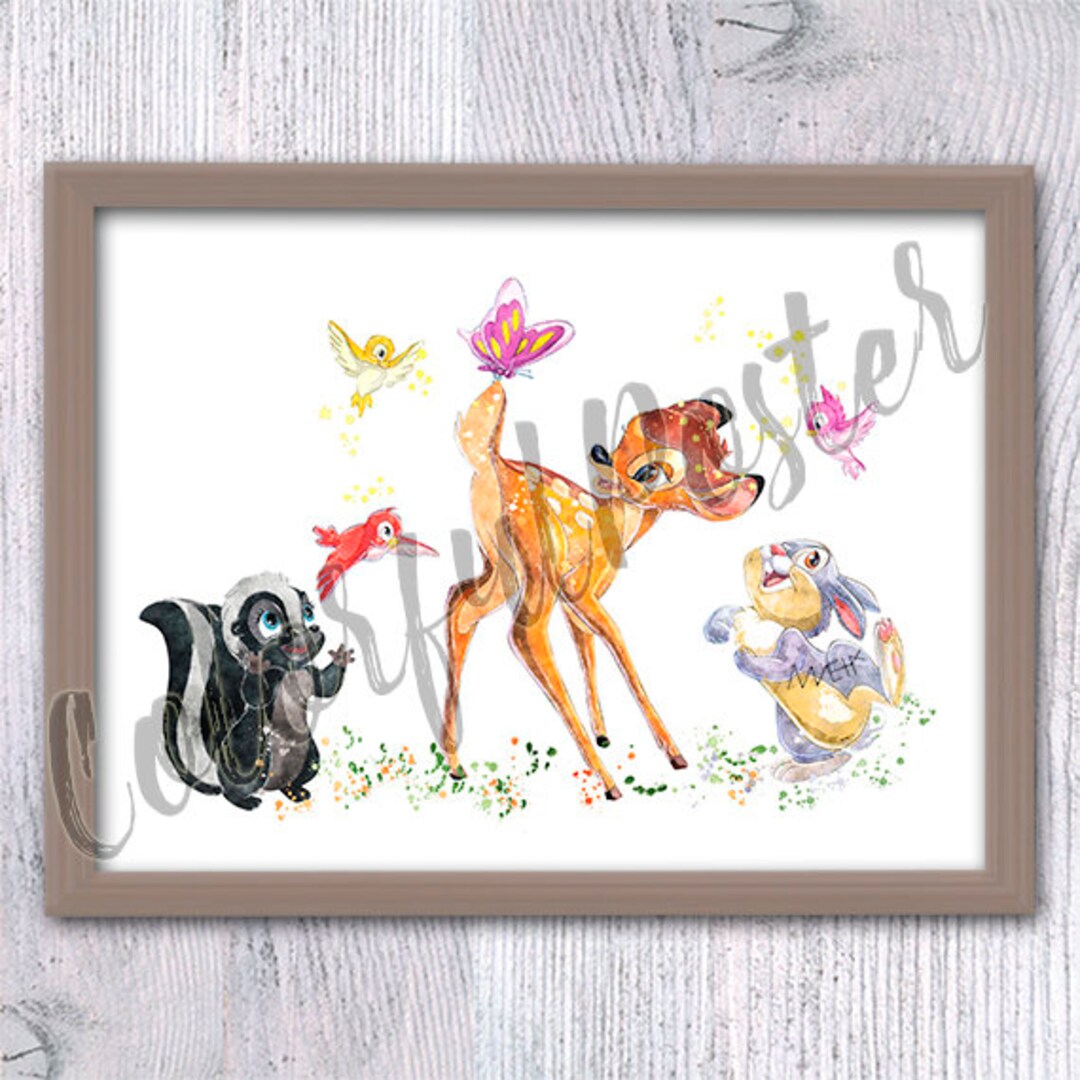 Affiche Bambi Bambi print wall décor Bambi et amis Bambi aquarelle Art ...
